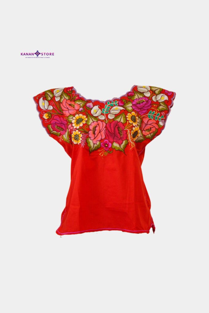 Blusa tradicional Zinacantan rojo - Tienda de Textiles Mexicanos